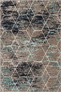 unique loom trellis frieze collection area rug - geometric (4' x 6', blue multi/ ivory)