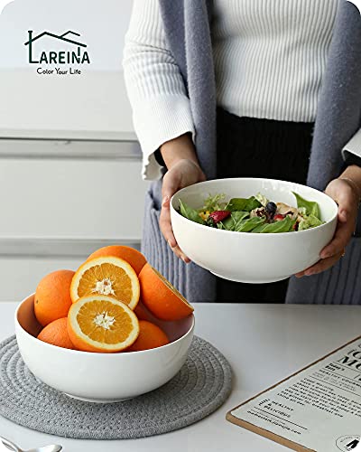 Lareina Large Soup Salad Pho Bowls for Kitchen, Premium 8 Inch 60 oz Ceramic Bowls Set for Ramen,Noodle, Cereal, Microwavable, White, 3PCS, Great Gift