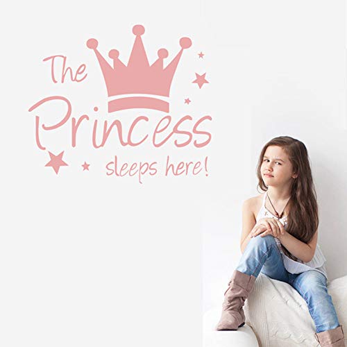 The Princess Sleep Here Crown Stars DIY Removable Peel and Stick Wall Decals with Quote Wall Stickers Decor for Girls Kids Bedroom Nursery Birthday Party Favor