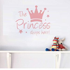 The Princess Sleep Here Crown Stars DIY Removable Peel and Stick Wall Decals with Quote Wall Stickers Decor for Girls Kids Bedroom Nursery Birthday Party Favor