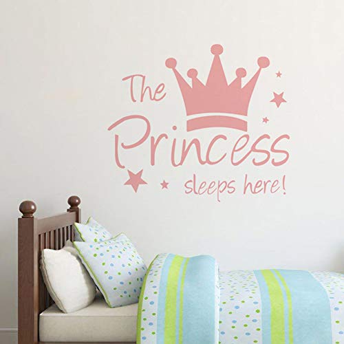 The Princess Sleep Here Crown Stars DIY Removable Peel and Stick Wall Decals with Quote Wall Stickers Decor for Girls Kids Bedroom Nursery Birthday Party Favor