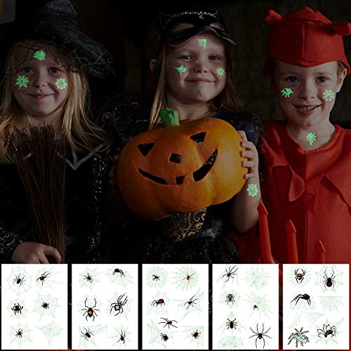 Konsait 73PCS Glow in the Dark Halloween Tattoos Kids, Luminous Tattoos, Halloween Spider Themed Sticker for Children Girls Boys for Halloween Party FavorsTrick or Treat Gift?Birthday Party Bag Filler