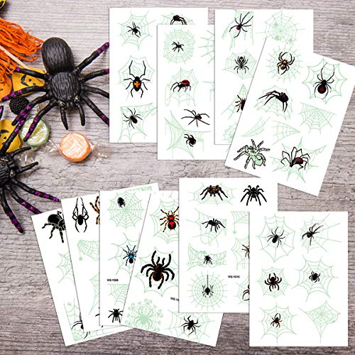 Konsait 73PCS Glow in the Dark Halloween Tattoos Kids, Luminous Tattoos, Halloween Spider Themed Sticker for Children Girls Boys for Halloween Party FavorsTrick or Treat Gift?Birthday Party Bag Filler