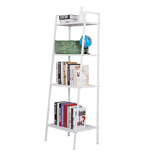 4-Tier Ladder Shelf Bookcase Decor Bookshelf Storage Flower Shelf Plant Display Shelf for Home Office (White1)