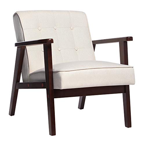 SONGMICS Leisure Chair with Solid Wood Armrest and Feet, Mid-Century Modern Accent Sofa, for Living Room Bedroom Studio, Beige