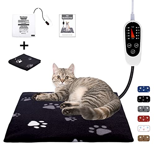 Rest-Eazzzy Pet Heating Pad Indoor, Dog Heating Pad Mat with Removable Cover, 5 Level Timer 5 Level Temperature, Electric Pet Warming Mat for Cat Dog Automatic Power-Off (Heat pad, paw-Black)