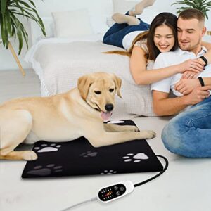 Rest-Eazzzy Pet Heating Pad Indoor, Dog Heating Pad Mat with Removable Cover, 5 Level Timer 5 Level Temperature, Electric Pet Warming Mat for Cat Dog Automatic Power-Off (Heat pad, paw-Black)