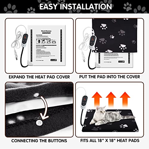 Rest-Eazzzy Pet Heating Pad Indoor, Dog Heating Pad Mat with Removable Cover, 5 Level Timer 5 Level Temperature, Electric Pet Warming Mat for Cat Dog Automatic Power-Off (Heat pad, paw-Black)