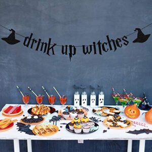 Drink Up Witches Banner Black Glitter- Hocus Pocus Party Decorations,Halloween Party Decorations,Halloween Bachelorette Party Decorations,Witch Party Decorations,Drink Up Witches Decor