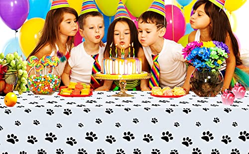 Puppy Themed Birthday Party Decorations -Plastic Table Cover for Arts & Crafts, Dog and Cat Paw Party Supplies Puppy Paw Print Plastic Tablecloth 54x108” Disposable Table Cover for Dog Themed Party