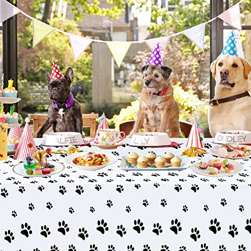 Puppy Themed Birthday Party Decorations -Plastic Table Cover for Arts & Crafts, Dog and Cat Paw Party Supplies Puppy Paw Print Plastic Tablecloth 54x108” Disposable Table Cover for Dog Themed Party