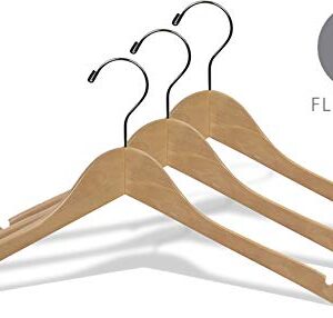 High Grade 30 Pack Solid Wooden Shirt Hanger with Swivel Hook, Smooth Finish and Notches for Straps