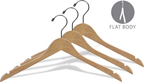 High Grade 30 Pack Solid Wooden Shirt Hanger with Swivel Hook, Smooth Finish and Notches for Straps