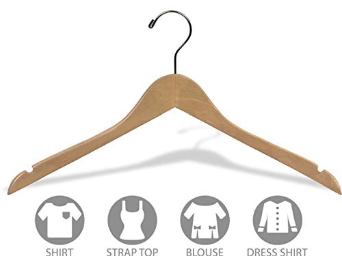 High Grade 30 Pack Solid Wooden Shirt Hanger with Swivel Hook, Smooth Finish and Notches for Straps