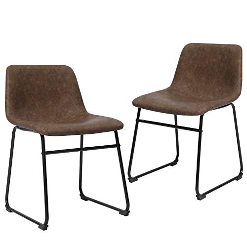 SONGMICS Dining Chairs, Set of 2 Mid-Century Modern Kitchen Chairs with Backrest, Metal Legs, Comfortable Wide Seat, Synthetic Leather Cover, Load Capacity 264 lb, Retro Brown and Black ULDC091K01