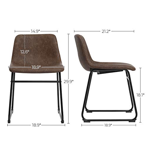 SONGMICS Dining Chairs, Set of 2 Mid-Century Modern Kitchen Chairs with Backrest, Metal Legs, Comfortable Wide Seat, Synthetic Leather Cover, Load Capacity 264 lb, Retro Brown and Black ULDC091K01