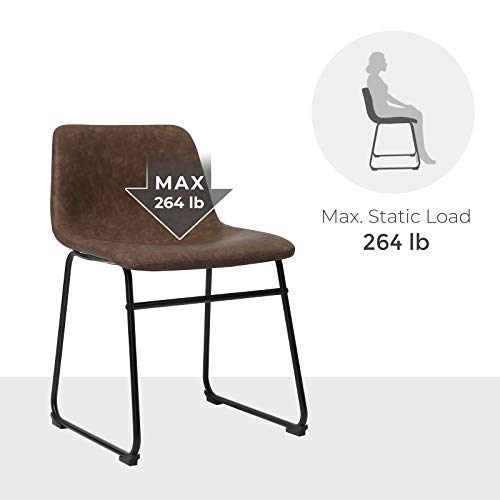 SONGMICS Dining Chairs, Set of 2 Mid-Century Modern Kitchen Chairs with Backrest, Metal Legs, Comfortable Wide Seat, Synthetic Leather Cover, Load Capacity 264 lb, Retro Brown and Black ULDC091K01