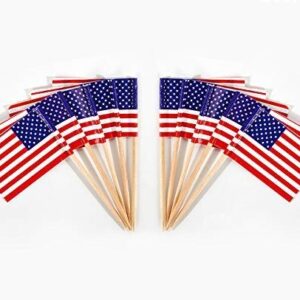 CYPS 100 Pcs USA American Flag US Toothpick Flags, Small Mini Stick Cupcake Toppers US Flags,4th of July,Veterans Day,Country Picks Party Decoration Celebration Cocktail Food Bar Cake Flags