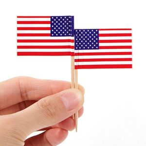 CYPS 100 Pcs USA American Flag US Toothpick Flags, Small Mini Stick Cupcake Toppers US Flags,4th of July,Veterans Day,Country Picks Party Decoration Celebration Cocktail Food Bar Cake Flags