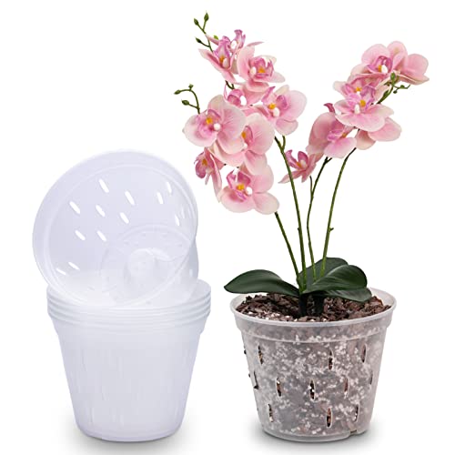 YIKUSH Orchid Pots with Holes 7 inch 5 Pack Clear Orchid Pot Plastic Plant Pot Flower Pots Outdoor and Indoor Use