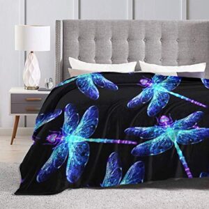 LTtie Blanket Neon Purple Dragonflies Ultra Soft Throw Blanket All Seasons Velvet Blanket Cozy Warm Bed Blanket Durable Plush Blanket Easy Care Home Decor for Couch Sofa Bed