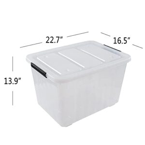 Tyminin 4 Packs 70 L Large Plastic Storage Box, Clear Storage Bin with Wheels