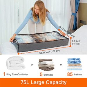 Vieshful 3 Pack Underbed Storage Bags 75L Foldable Clothes Bag Large Capacity Storage Containers with Clear Window Reinforced Handles Zippered Organizer Non-Woven for Comforters Blankets Bedding