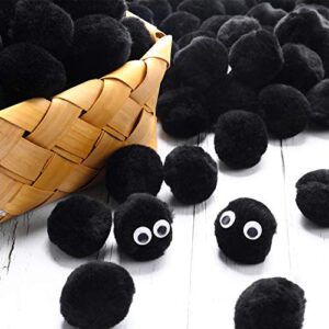 30 Pieces 2 Inch Acrylic Pom Poms Large Black Poms Snowman Costume Accessory with 100 Pieces Wiggle Googly Eyes for DIY Craft Christmas Halloween Party,