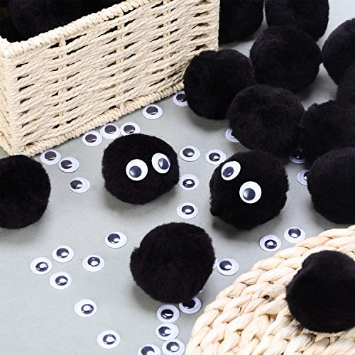 30 Pieces 2 Inch Acrylic Pom Poms Large Black Poms Snowman Costume Accessory with 100 Pieces Wiggle Googly Eyes for DIY Craft Christmas Halloween Party,