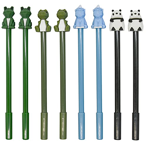 Maydahui 12PCS 3D Animal Shape Rollerball Pen Cute Cartoon Pens Black Gel Ink Dinosaur Frog Lion Panda Design forSchool Boys Student