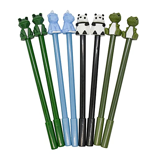 Maydahui 12PCS 3D Animal Shape Rollerball Pen Cute Cartoon Pens Black Gel Ink Dinosaur Frog Lion Panda Design forSchool Boys Student