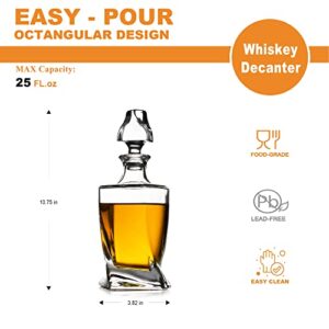 LUXU Whiskey Decanter,Twisted Whiskey Decanter with Stopper,Premium 25 oz Whiskey Decanter for Liquor Scotch Bourbon Vodka Brandy or Wine