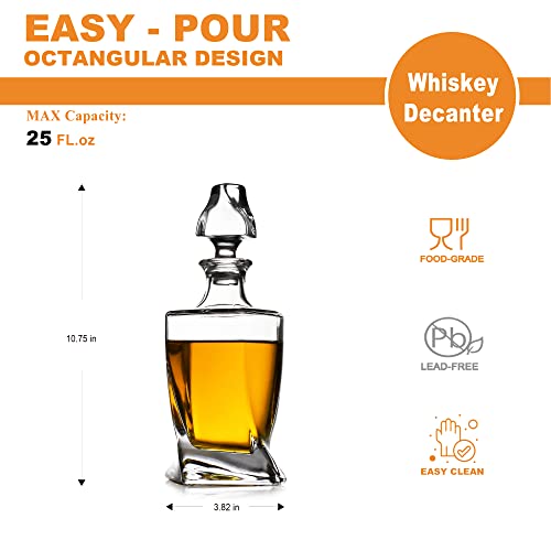 LUXU Whiskey Decanter,Twisted Whiskey Decanter with Stopper,Premium 25 oz Whiskey Decanter for Liquor Scotch Bourbon Vodka Brandy or Wine