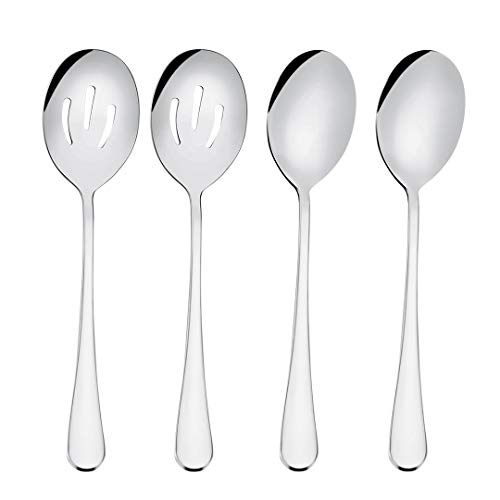 Serving Spoon Sets, Includes 2 Serving Spoons and 2 Slotted Serving Spoons, 8 3/4" Stainless Steel Buffet Banquet Spoons