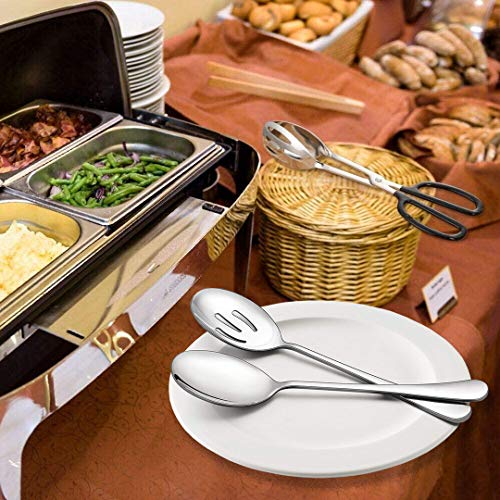 Serving Spoon Sets, Includes 2 Serving Spoons and 2 Slotted Serving Spoons, 8 3/4" Stainless Steel Buffet Banquet Spoons