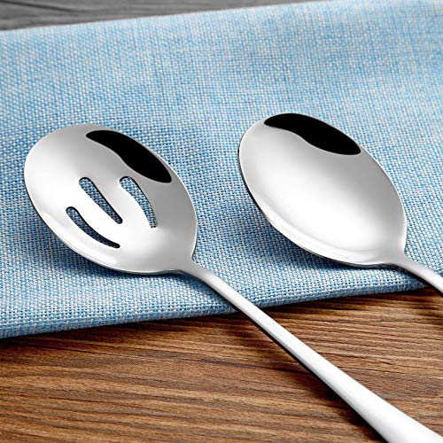 Serving Spoon Sets, Includes 2 Serving Spoons and 2 Slotted Serving Spoons, 8 3/4" Stainless Steel Buffet Banquet Spoons