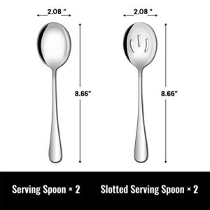 Serving Spoon Sets, Includes 2 Serving Spoons and 2 Slotted Serving Spoons, 8 3/4" Stainless Steel Buffet Banquet Spoons