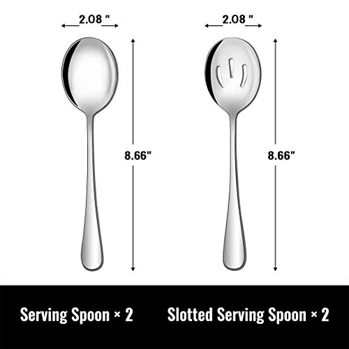 Serving Spoon Sets, Includes 2 Serving Spoons and 2 Slotted Serving Spoons, 8 3/4" Stainless Steel Buffet Banquet Spoons