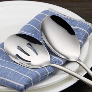 Serving Spoon Sets, Includes 2 Serving Spoons and 2 Slotted Serving Spoons, 8 3/4" Stainless Steel Buffet Banquet Spoons