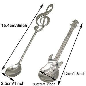 Maydahui 6PCS Guitar Spoons Music Note Teaspoon Set 18/10（304 ）Stainless Steel Musical Notation Dessert Spoon for Coffee Stirring Drink Mixing Milkshake Jam