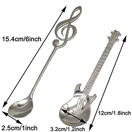 Maydahui 6PCS Guitar Spoons Music Note Teaspoon Set 18/10（304 ）Stainless Steel Musical Notation Dessert Spoon for Coffee Stirring Drink Mixing Milkshake Jam