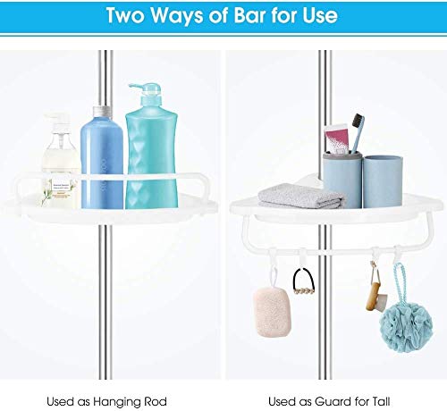 Bathroom Shower Storage Constant Tension Pole Shower Caddy Tension Pole Storage Shelves, Stainless Steel Rod, Adjustable Bathroom Shower Caddy for Shampoo Soap Tower, White