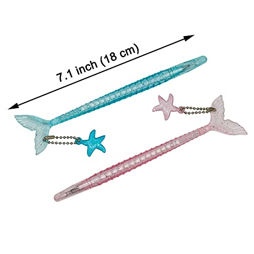 Maydahui 12PCS Cute Mermaid Shape Rollerball Pen Fish Pens Creative Crystal Flash Powder Starfish Pendant Signature Pen Black Gel Ink Design for Girls Women Student Valentine's Day