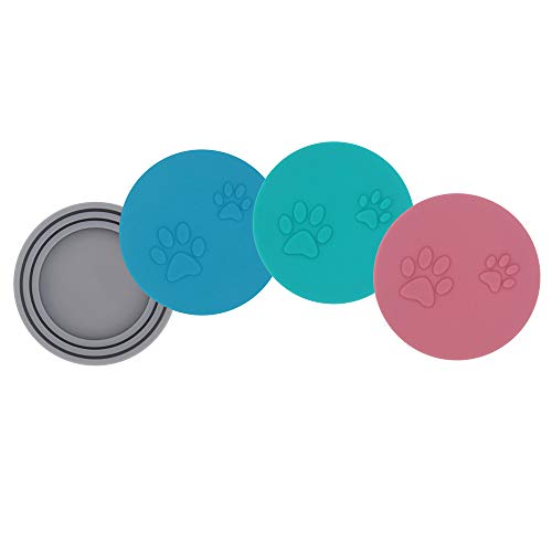 SLSON 4 Pack Pet Food Can Cover Set,Universal Silicone Cat Dog Food Can Lids 1 Fit 3 Standard Size Can Tops Covers