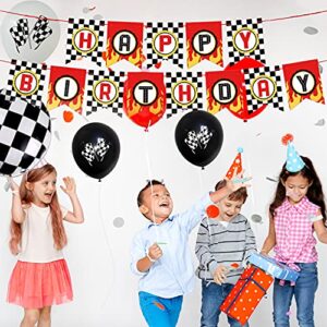 Racing Car Two Fast Birthday Decorations for Kids Boys Racing Theme 2nd Party Supplies With Banner, Cake Toppers and Checkered Balloons for Let's go Racing