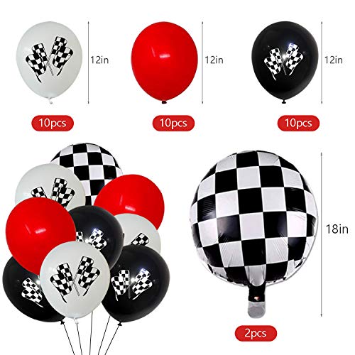 Racing Car Two Fast Birthday Decorations for Kids Boys Racing Theme 2nd Party Supplies With Banner, Cake Toppers and Checkered Balloons for Let's go Racing