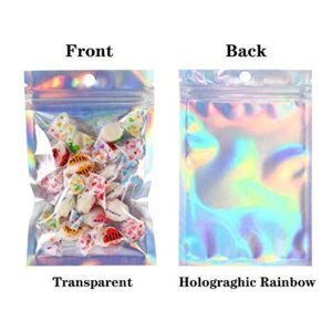 100 Pack Resealable Smell Proof Bags Mylar Bags Aluminum Foil Packaging Plastic Bag,Small Mylar Storage Bags for Candy,Jewelry,Party,Holographic Rainbow Color (3 x 4.7 inch)