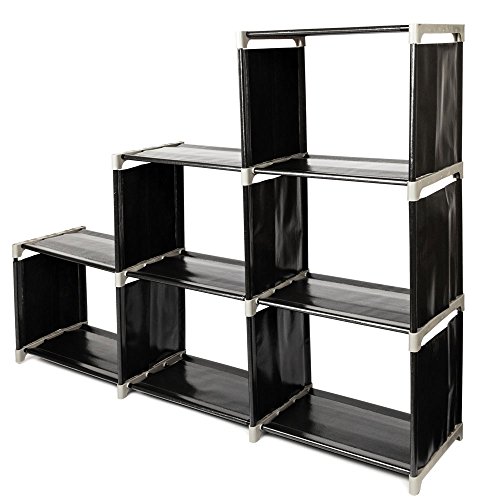 Amuxing Cube Storage Organizer, 6 Cubes Plastic Closet Shelves Modular Book Shelf Organizer for Bedroom Office Living Room Black