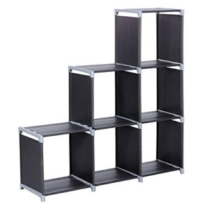 Amuxing Cube Storage Organizer, 6 Cubes Plastic Closet Shelves Modular Book Shelf Organizer for Bedroom Office Living Room Black