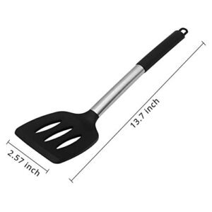 KUFUNG Silicone Nonstick Spatulas, High Heat Resistant to 480°F, KUFUNG Stainless Steel Handle Food Grade Slotted Turner, BPA Free, Slotted Spatula for for Fish, Eggs, Pancakes, Wok (M, Black)